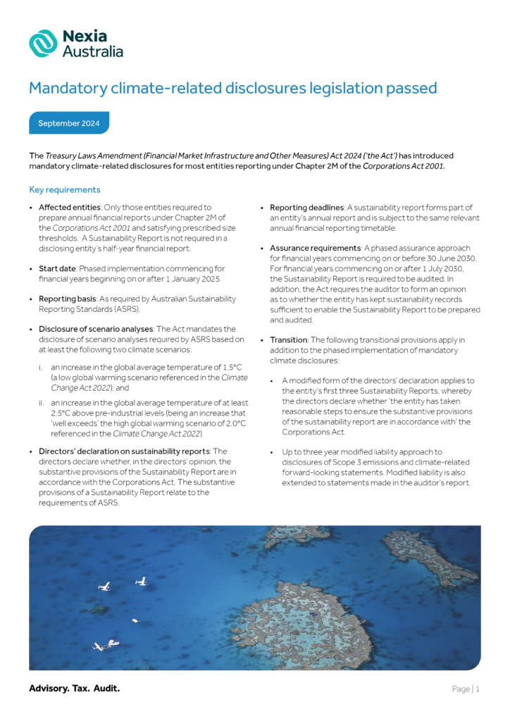 Mandatory Climate-related Disclosures legislation passed - Nexia Australia