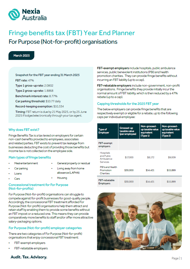 FBT Year End Planner - Not-for-profit organisations - Nexia Australia